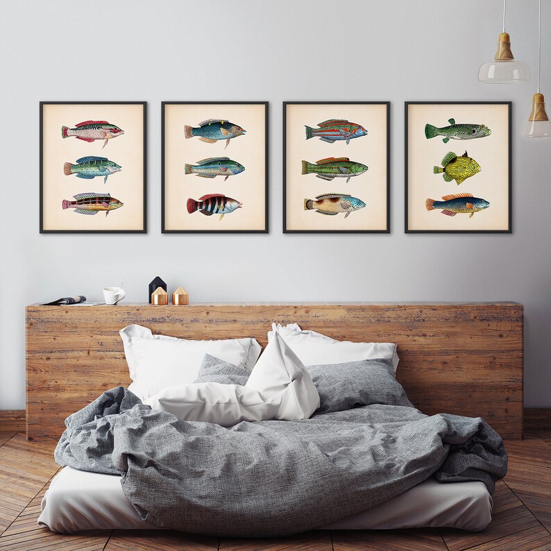 Tropical Fish Print Set, Beach Decor, Large Wall Art, Coastal Art ...