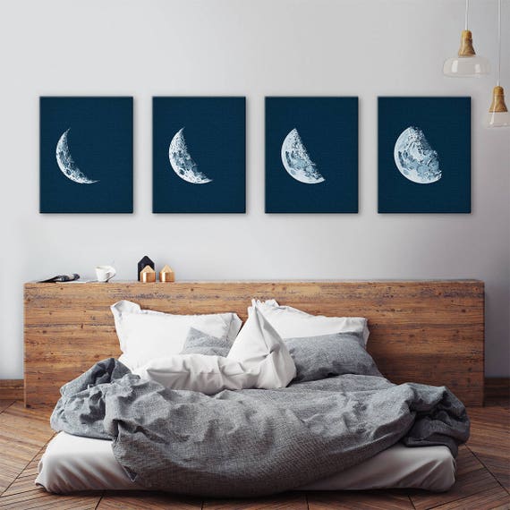 Moon phases set of 4 on canvas Moon phases art Moon phases | Etsy
