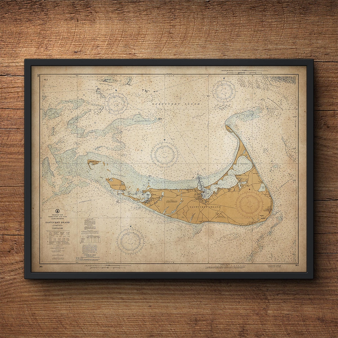 Nantucket Map, Vintage Nantucket Island Map, Nautical Decor, Large Wall ...