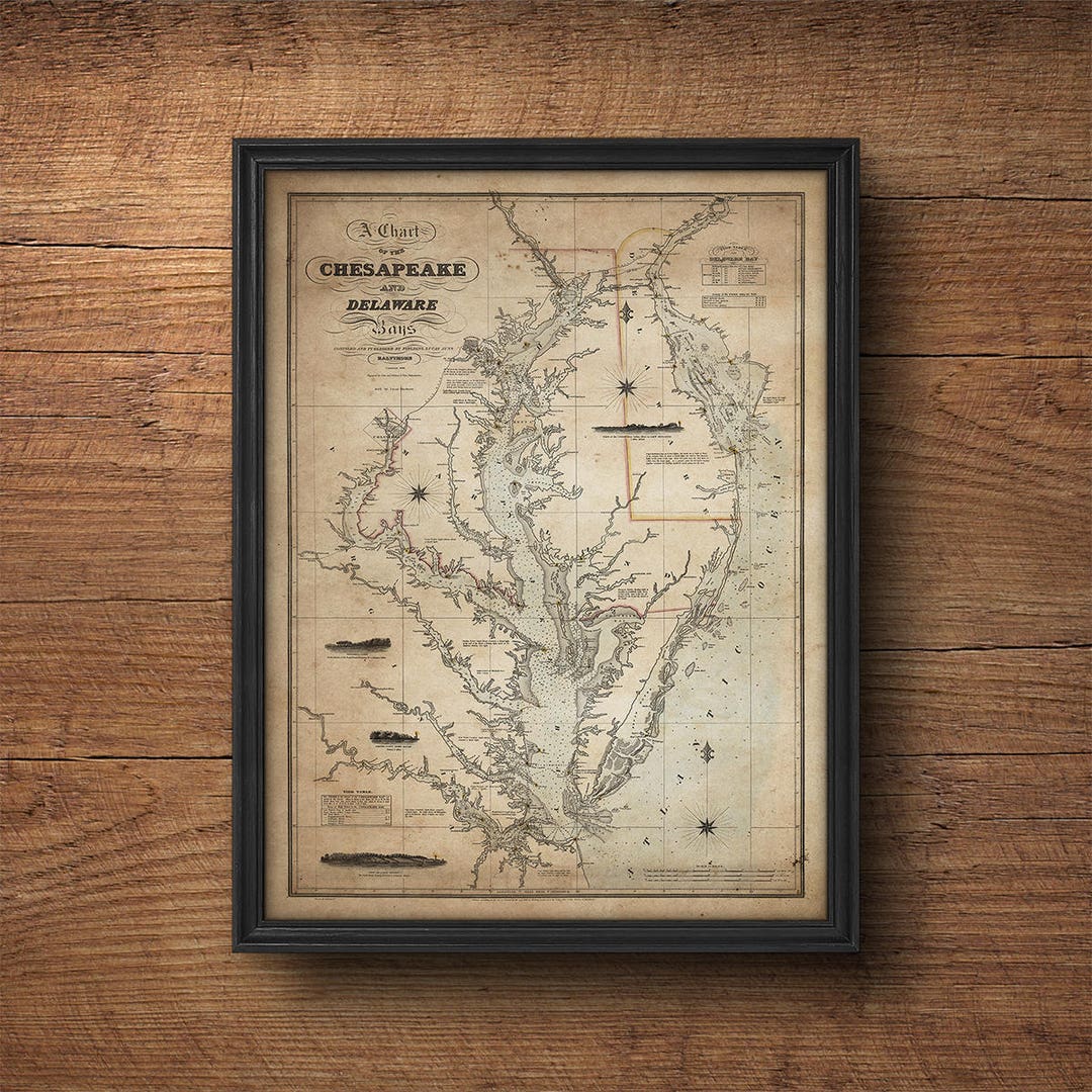 Chesapeake Bay Map, Delaware Map, Vintage Chesapeake Bay Map, Nautical ...