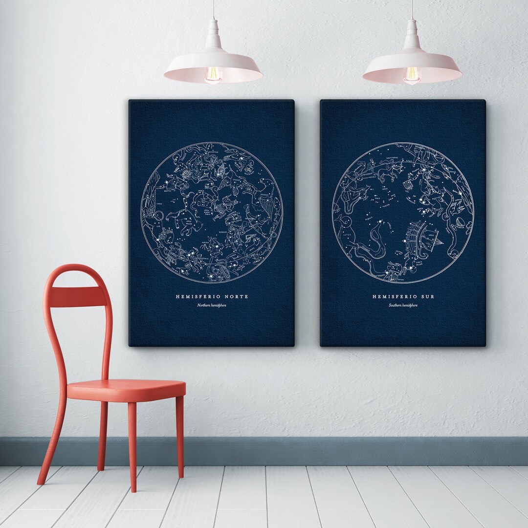 Constellations Print Set of 2 on Canvas, Star Map, Constellation Art ...
