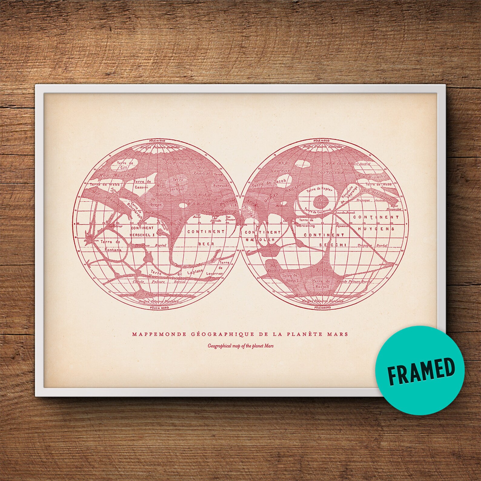 Mars Map Framed Mar of Mars Map of Planet Mars Mars Print | Etsy