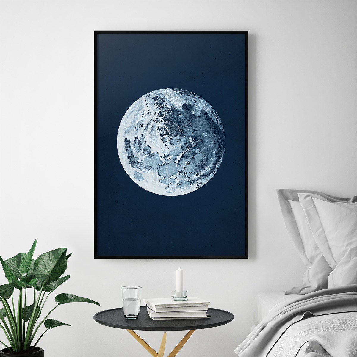 Moon Art Print Blue Moon Wall Decor Full Moon Poster Full - Etsy