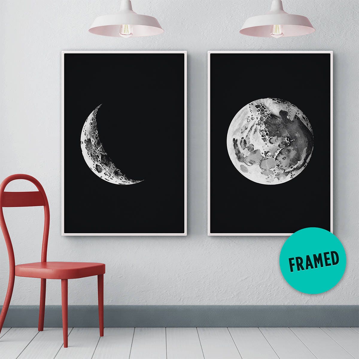 Moon phase prints Framed Moon art Moon phases prints Moon | Etsy