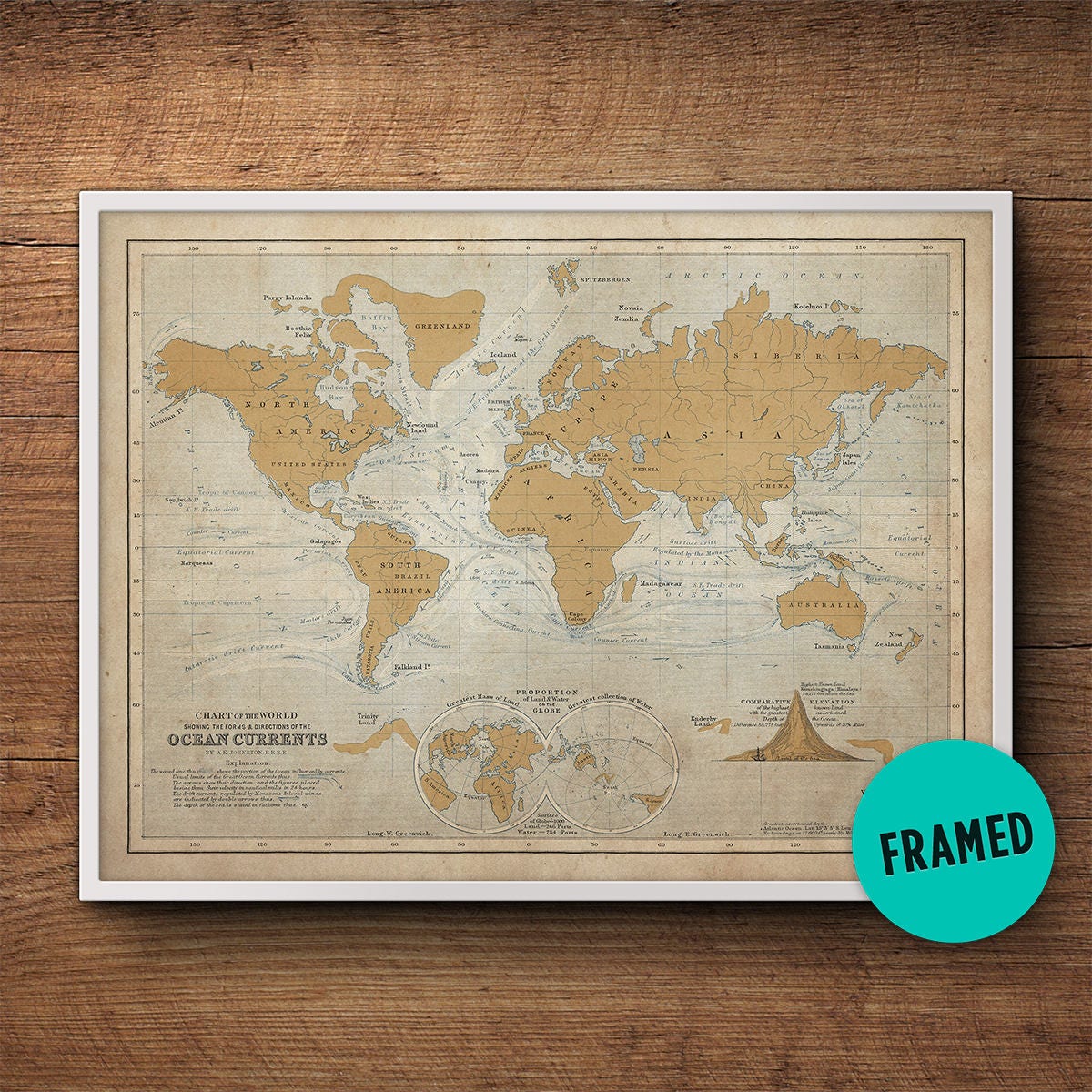 World Map Framed Large Framed Art Nautical Decor Nautical | Etsy