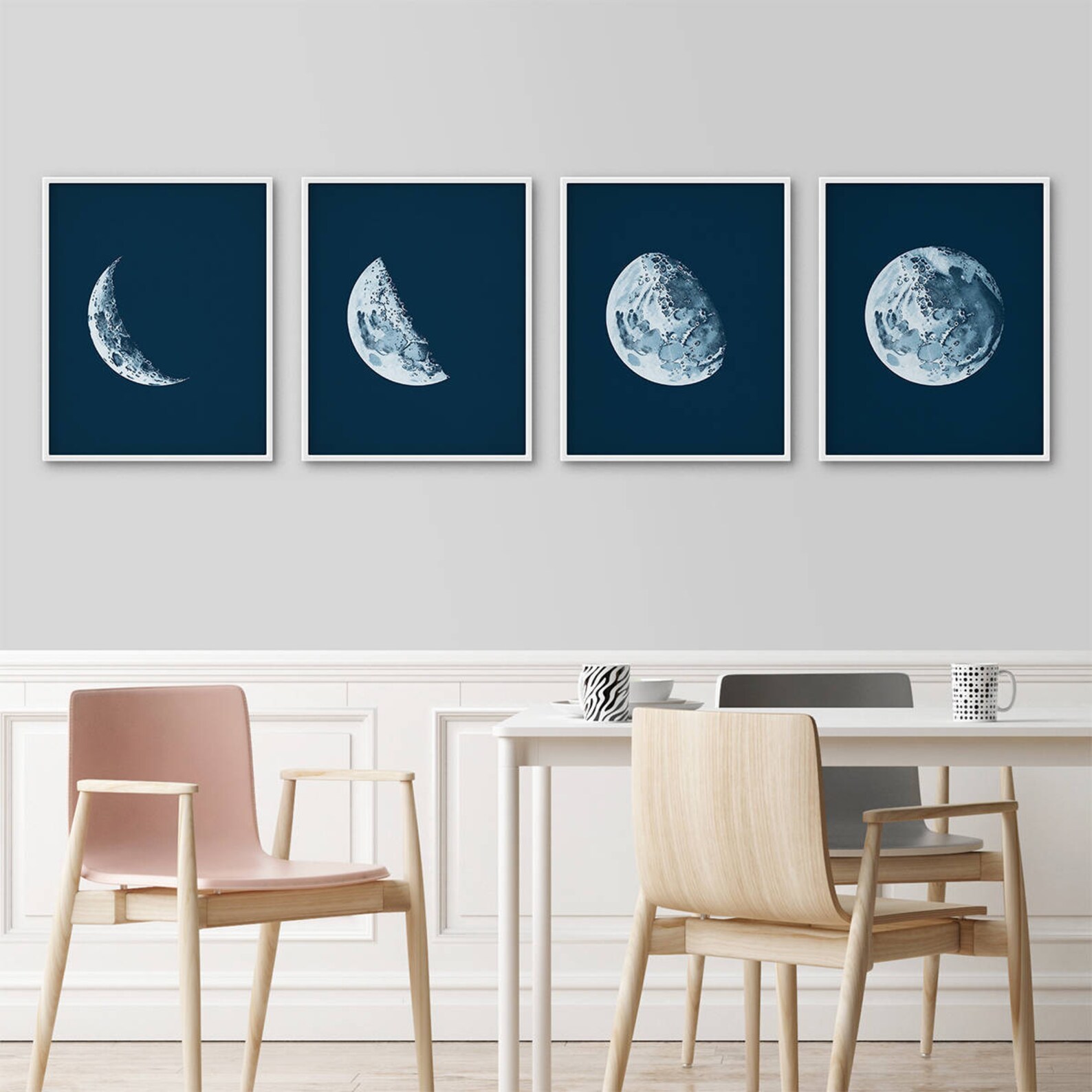 Moon Phases Prints Framed Art Set Moon Phases Print Full | Etsy