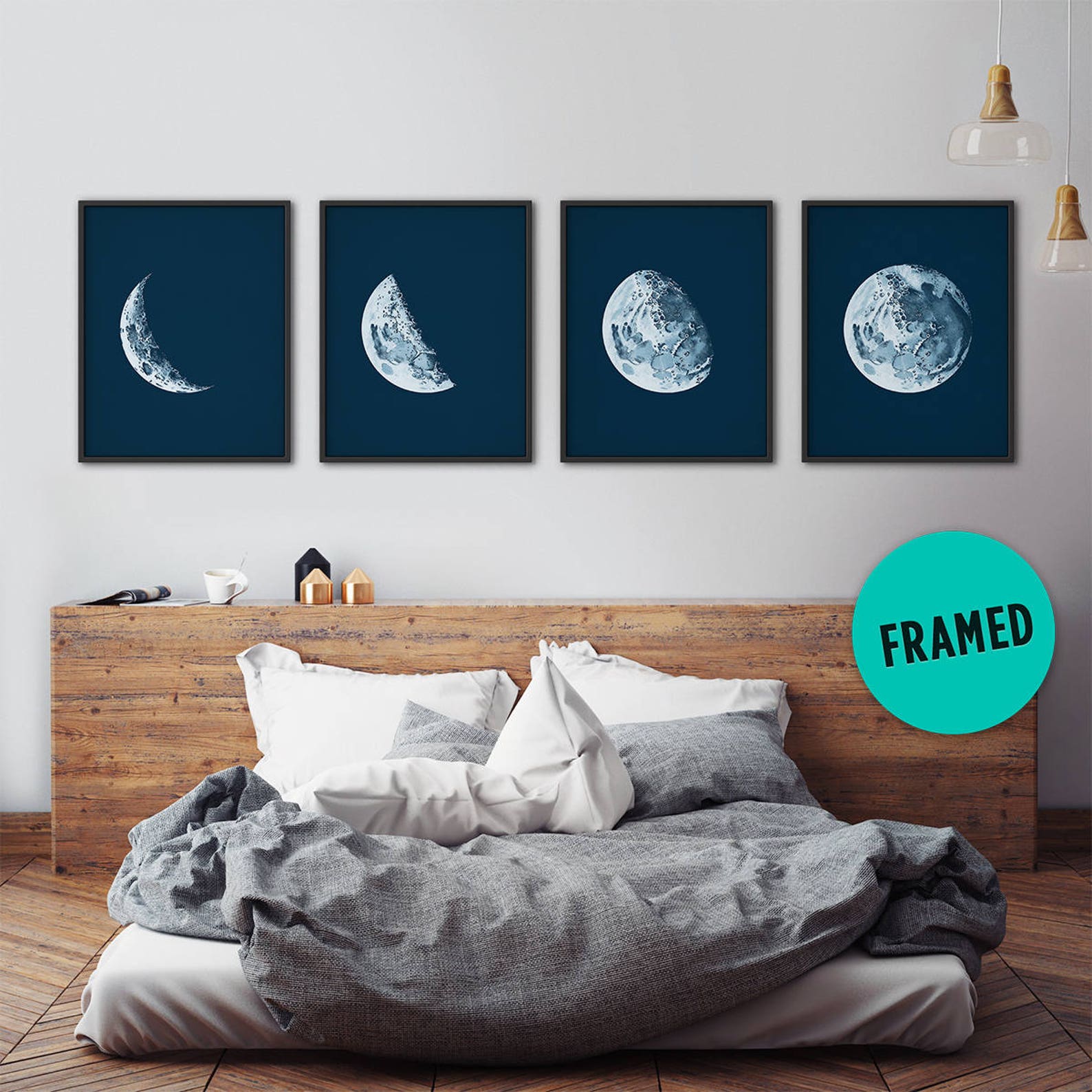 Moon Phases Prints Framed Art Set Moon Phases Print Full | Etsy