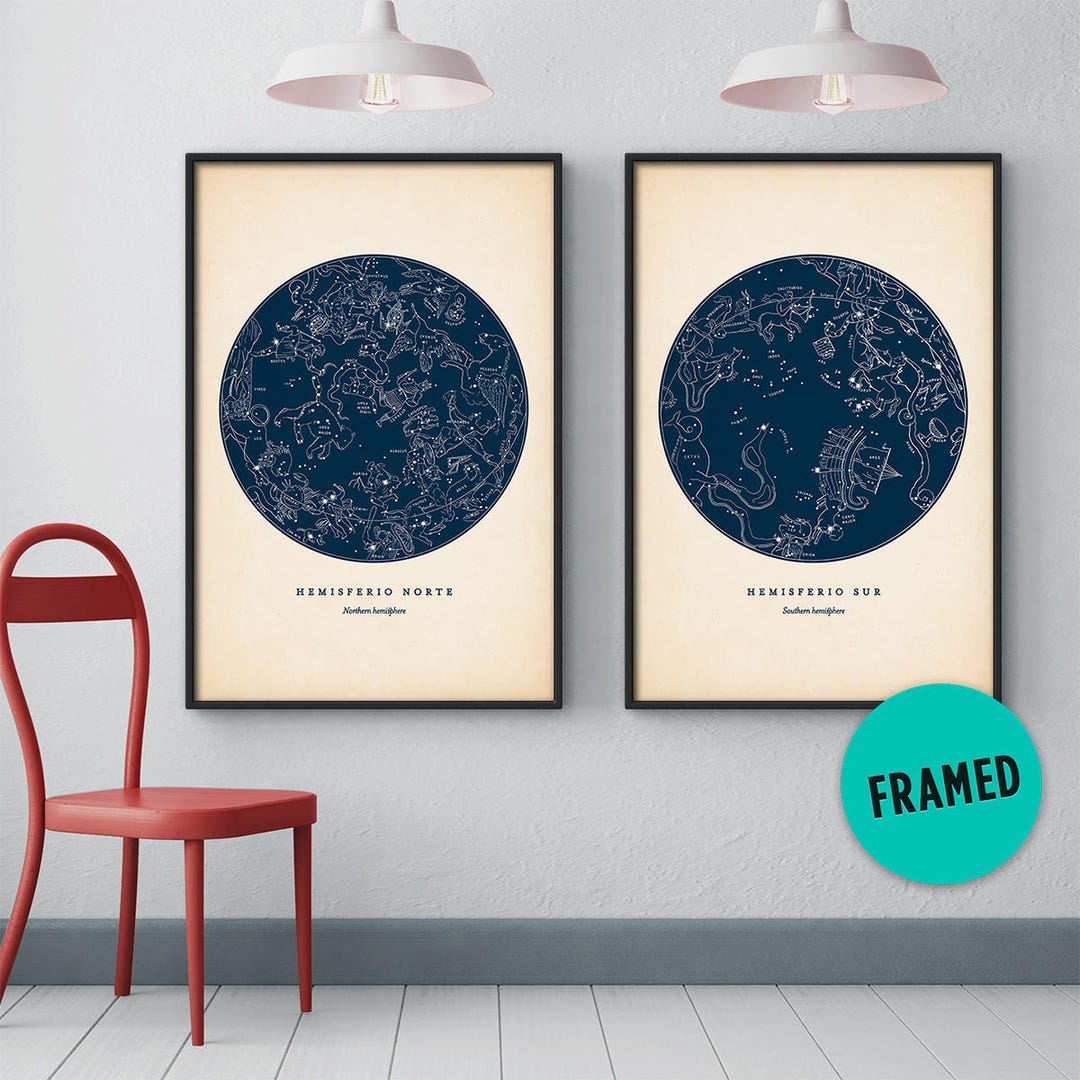 Star Map Set of 2, Framed Art, Astronomy Print, Constellation Art, Star ...