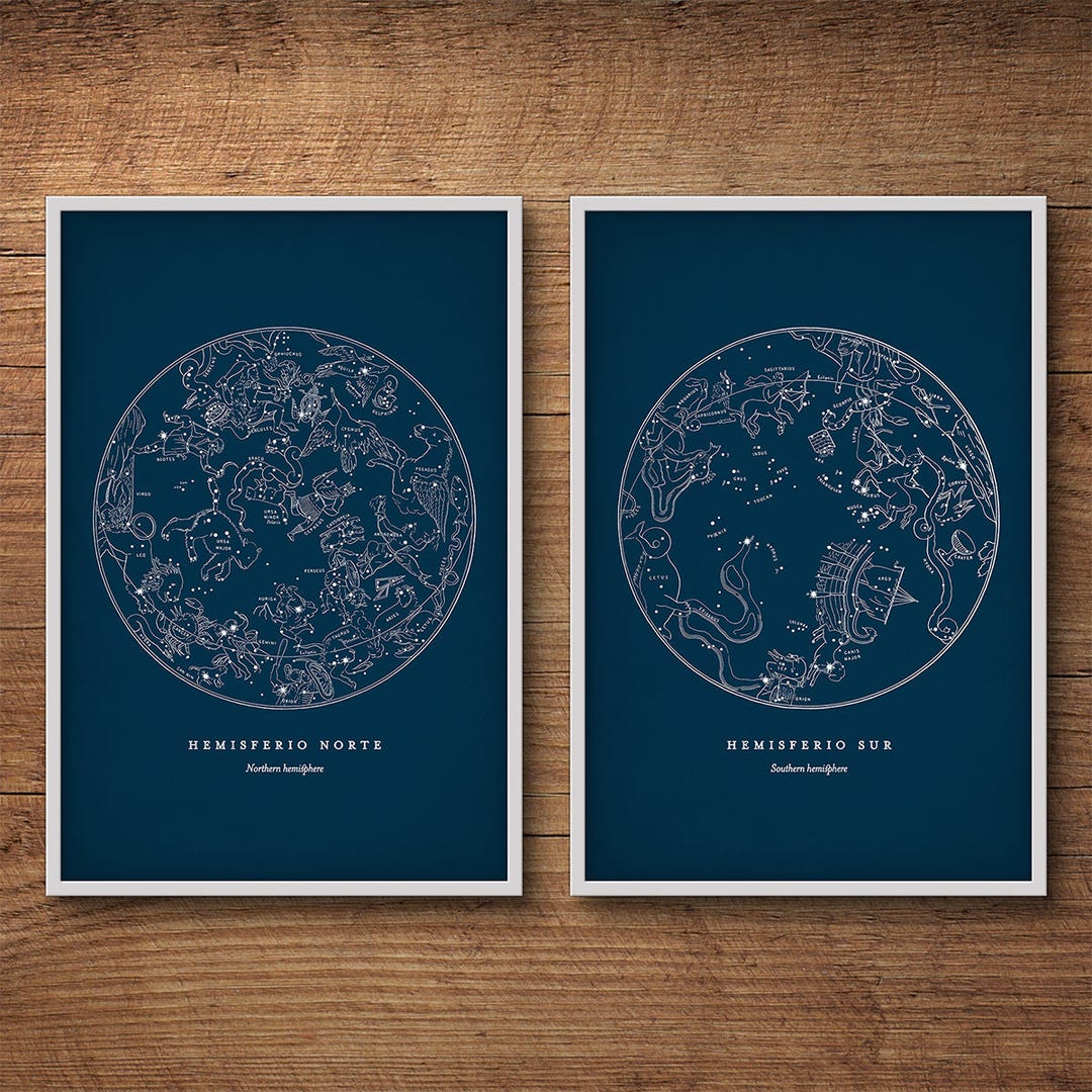 Star Chart, Framed Art Set of 2, Star Maps, Star Charts, Star Map Print ...