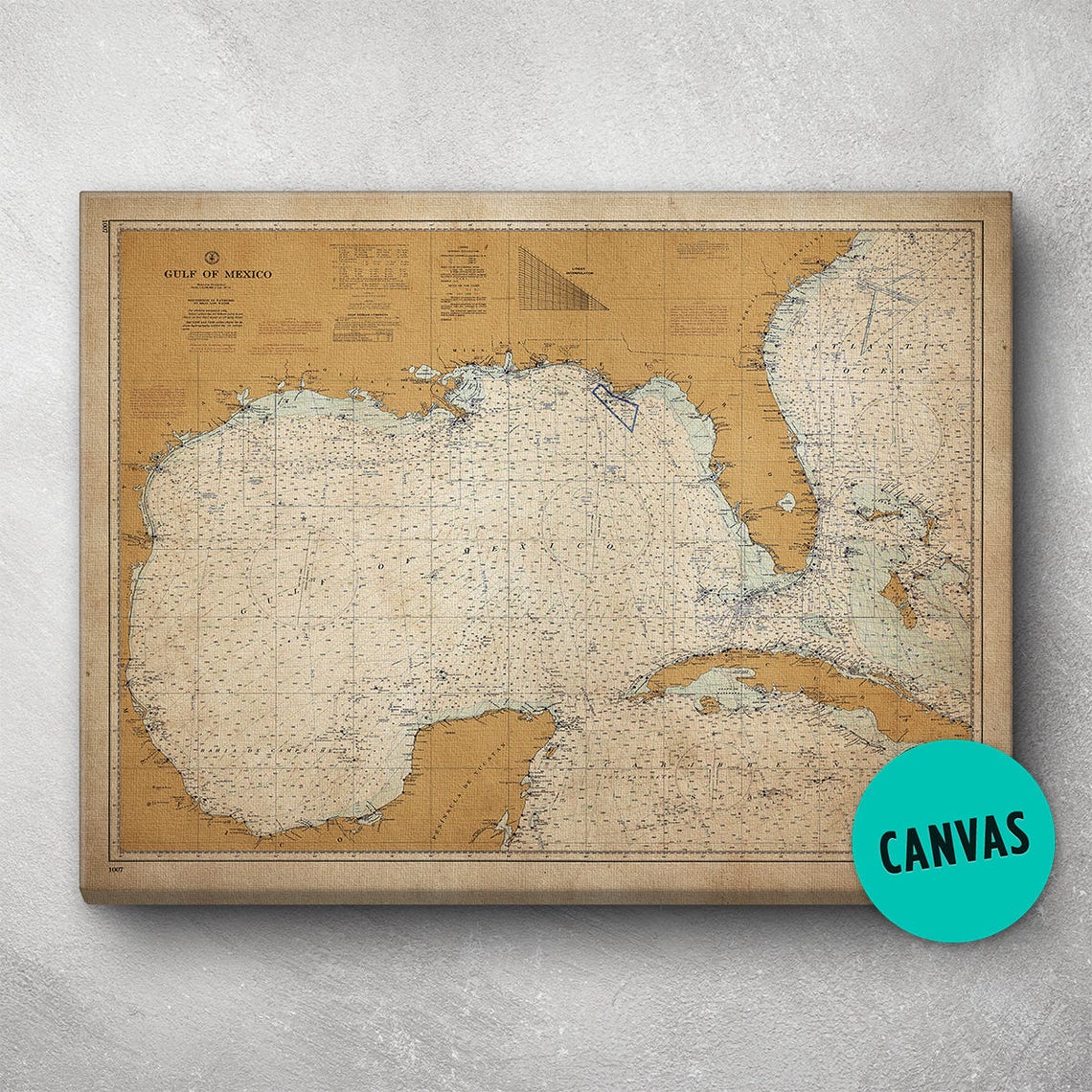 Gulf of Mexico Map Canvas Vintage Gulf of Mexico Map Print | Etsy