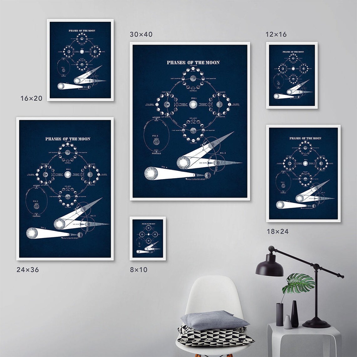 Moon Phases Poster, Moon Phases Print, Moon Phases Art, Moon Wall Art ...