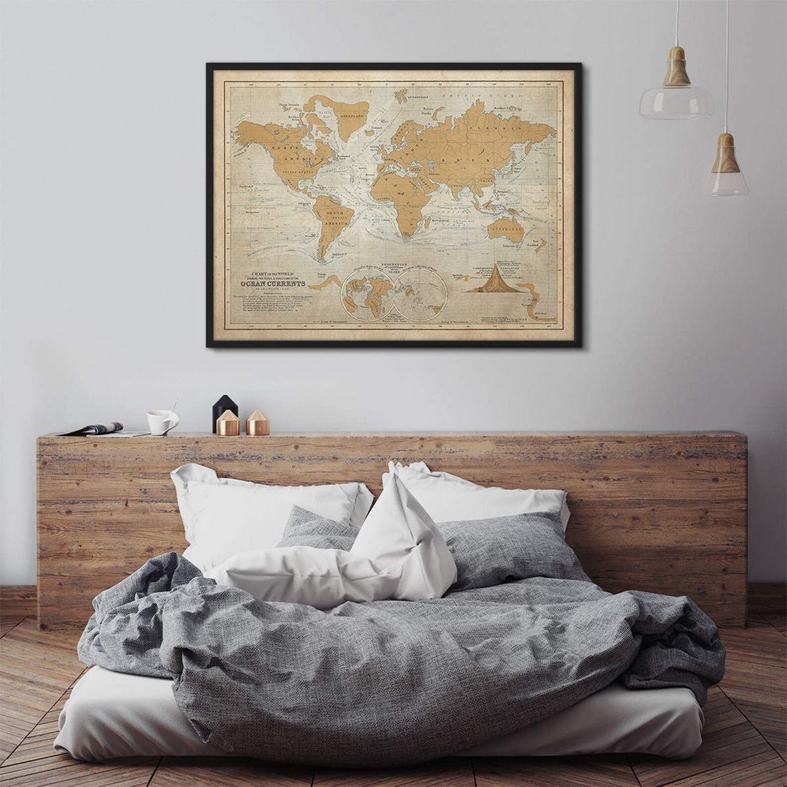 World Map Framed Large Framed Art Nautical Decor Nautical | Etsy