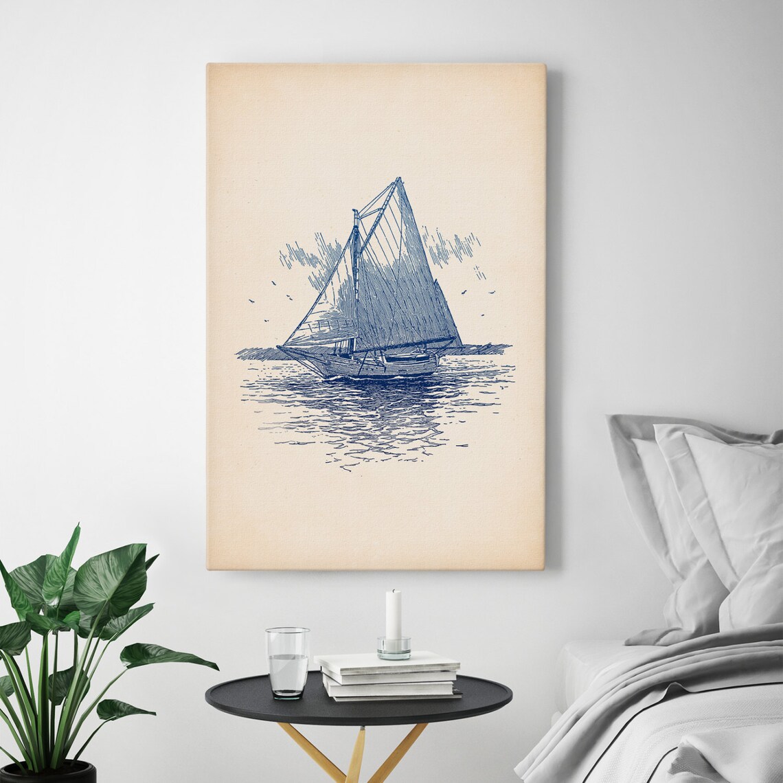 Sailboat Print Canvas Art Nautical Decor Ship Print Beach | Etsy