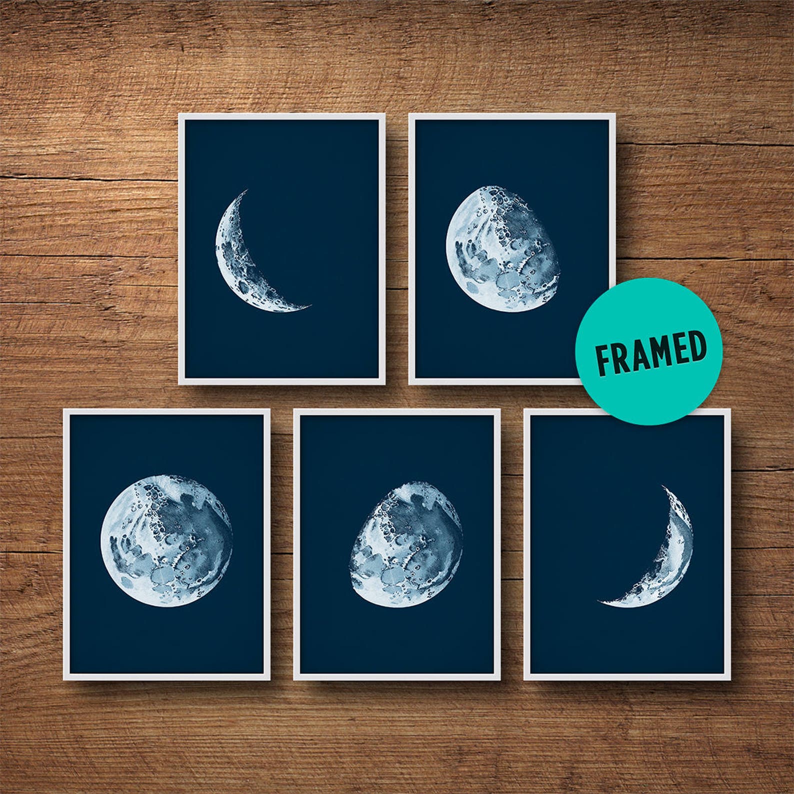 Moon Phases Framed Art Set Moon Posters Moon Phases Prints | Etsy