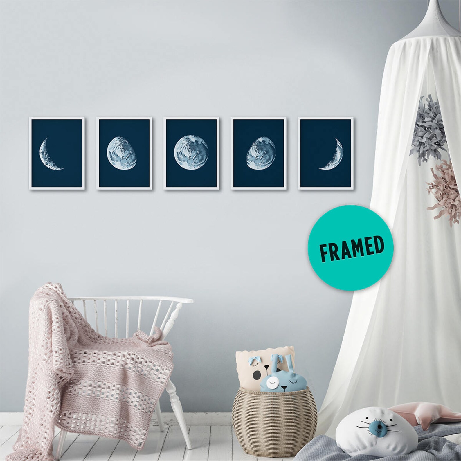 Moon Phases Framed Art Set Moon Posters Moon Phases Prints | Etsy