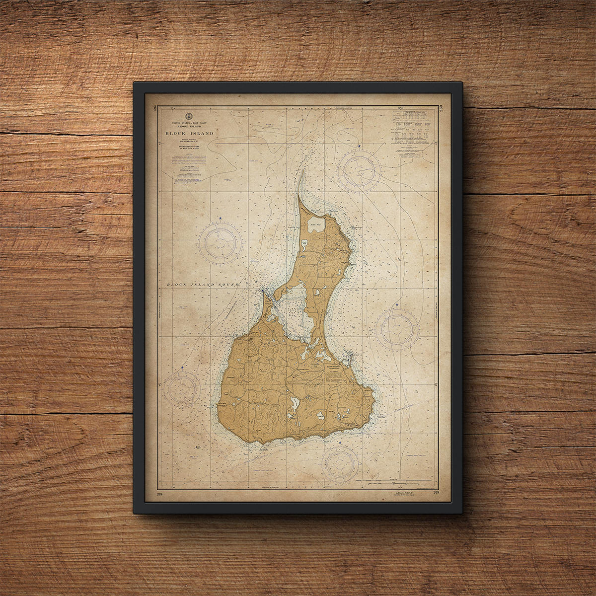 Block Island Map, Old Block Island Map, Rhode Island Map, Nautical ...