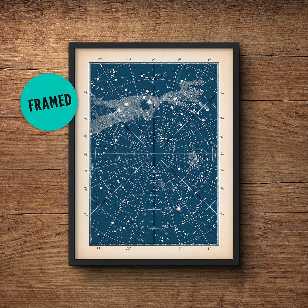 Star Chart Print, Framed Art, Star Map Print, Constellation Print ...