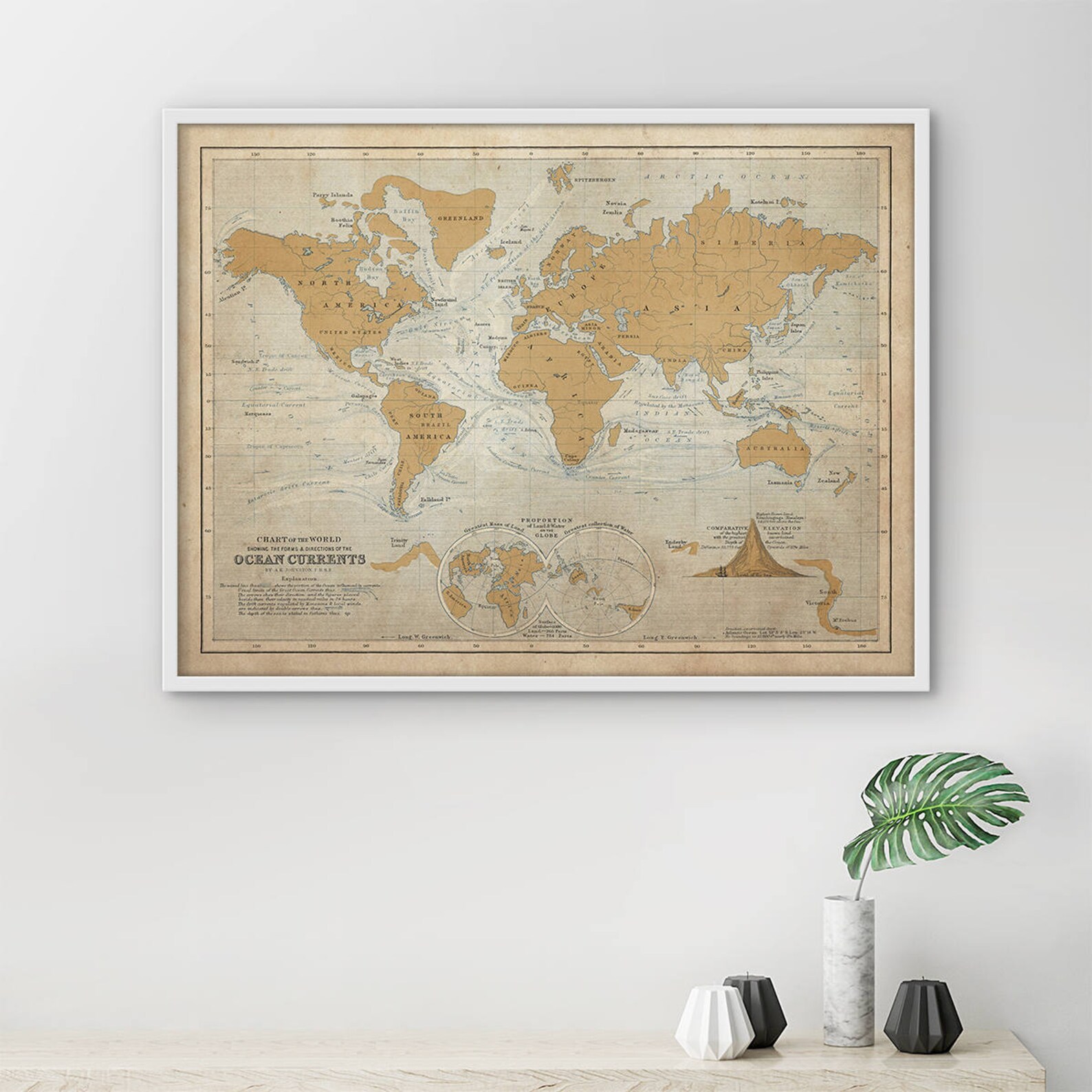 World Map Framed Large Framed Art Nautical Decor Nautical | Etsy
