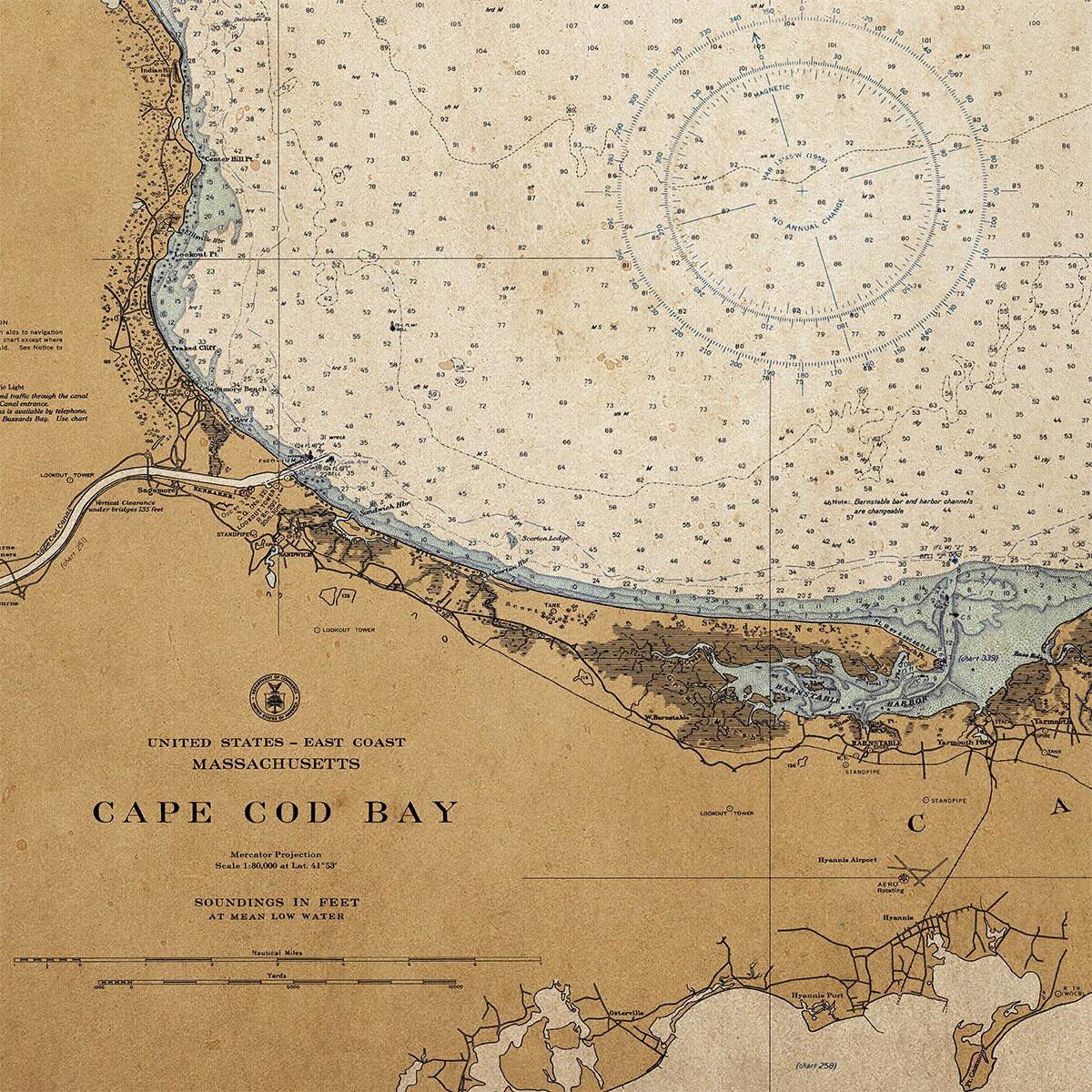 Cape Cod Map Cape Cod Art Nautical Decor Large Wall Art | Etsy