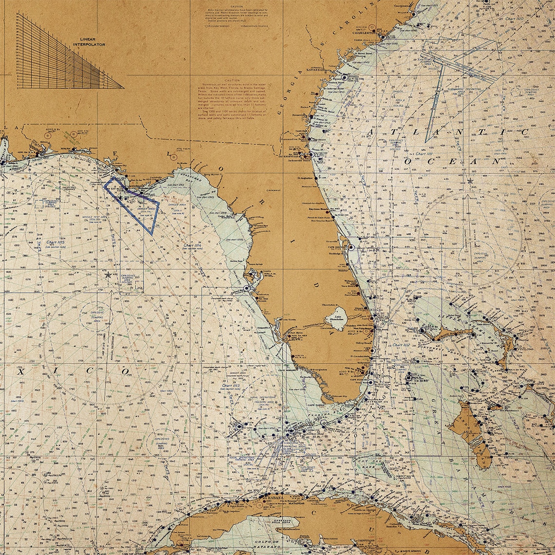 Gulf of Mexico Map Vintage Gulf of Mexico Map Nautical - Etsy