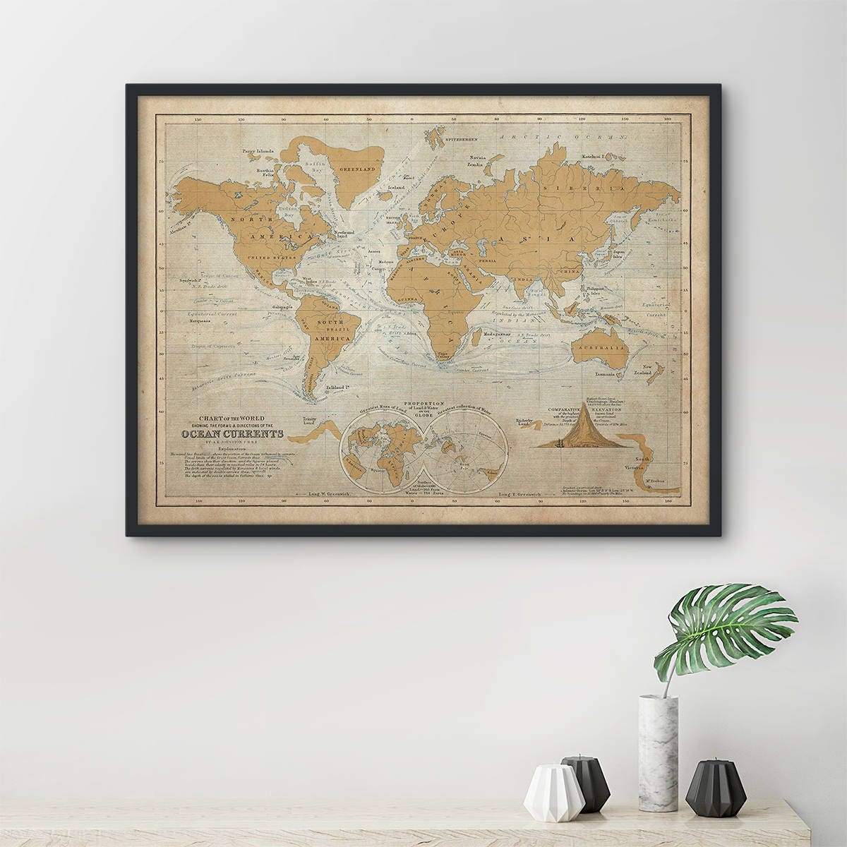 World Map Framed Large Framed Art Nautical Decor Nautical | Etsy