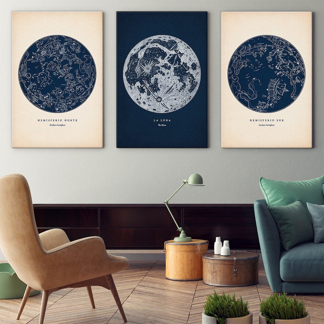 Star Map Set on Canvas, Star Map Prints, Constellation Maps, Star Chart ...