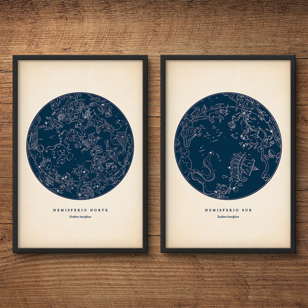 Star map set of 2, Framed art, Astronomy print, Constellation art, Star ...