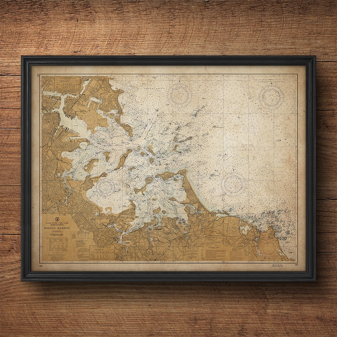 Boston Harbor Map, Vintage Boston Harbor Map, Nautical Decor, Large ...