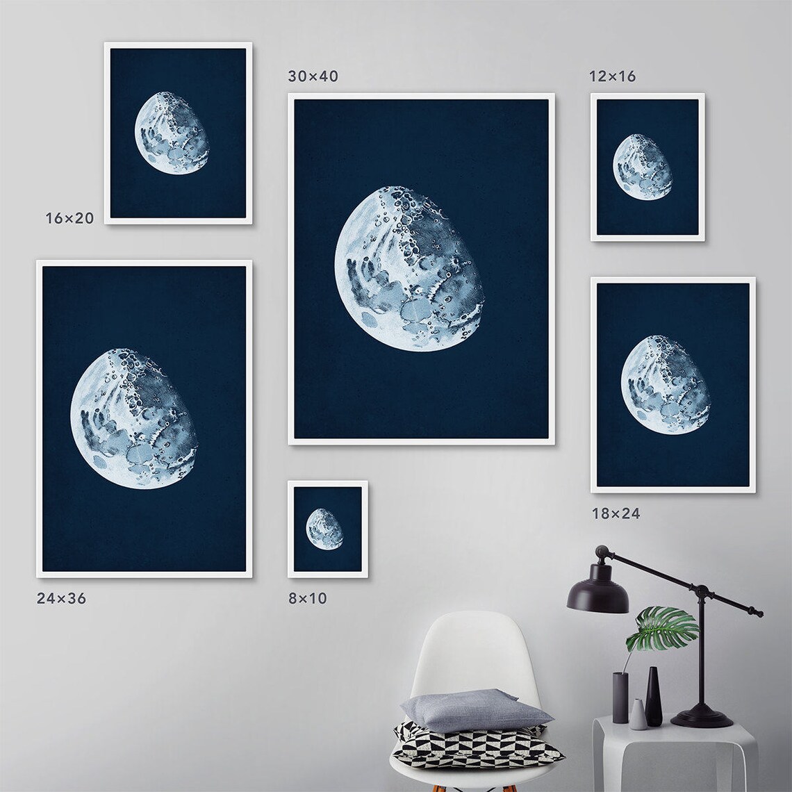 Moon Phase Print, Moon Phase Poster, Moon Wall Art, Large Moon Print ...
