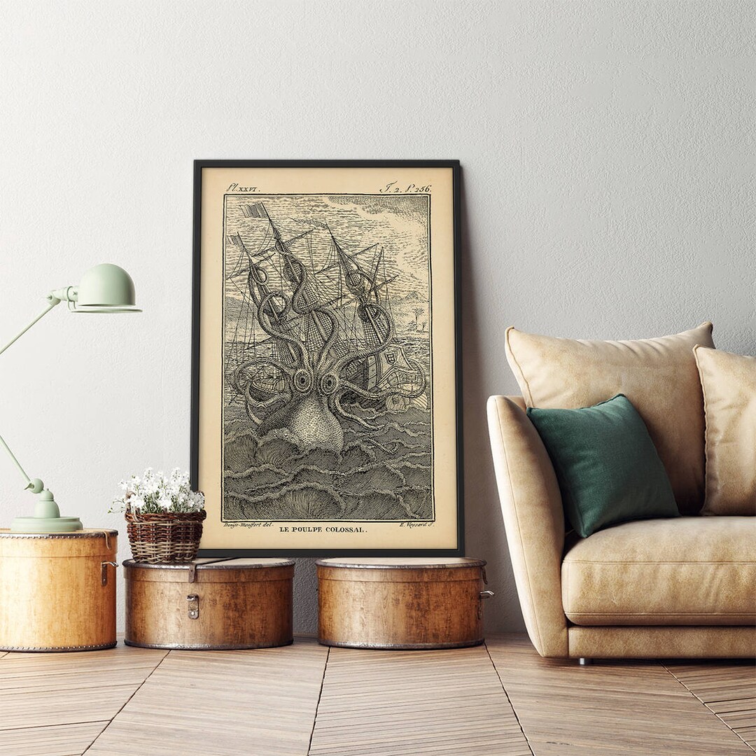 Octopus Print, Framed Art, Octopus Poster, Giant Octopus Poster, Beach ...