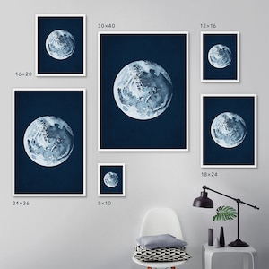 Moon Art Print, Blue Moon Wall Decor, Full Moon Poster, Full Moon Print ...