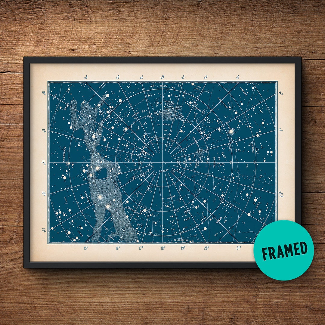 Star Chart Print, Framed Art, Star Map Print, Constellation Print ...