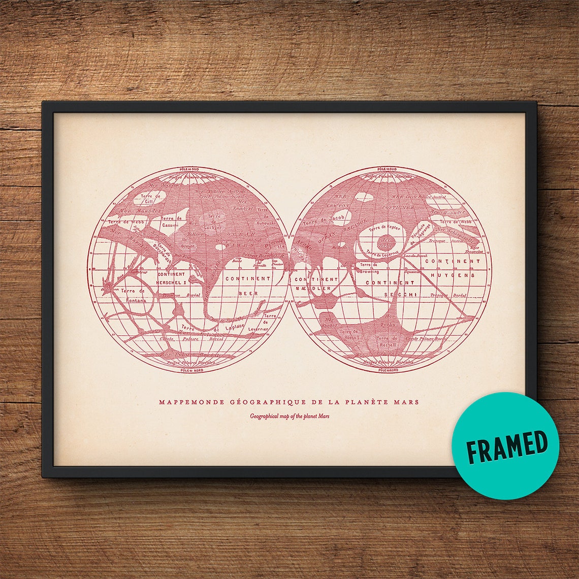 Mars Map Framed Mar of Mars Map of Planet Mars Mars Print | Etsy