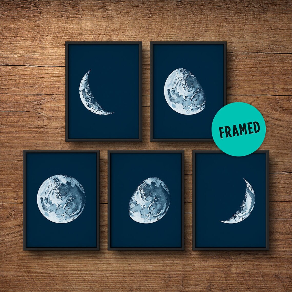 Moon Phases Framed Art Set Moon Posters Moon Phases Prints | Etsy