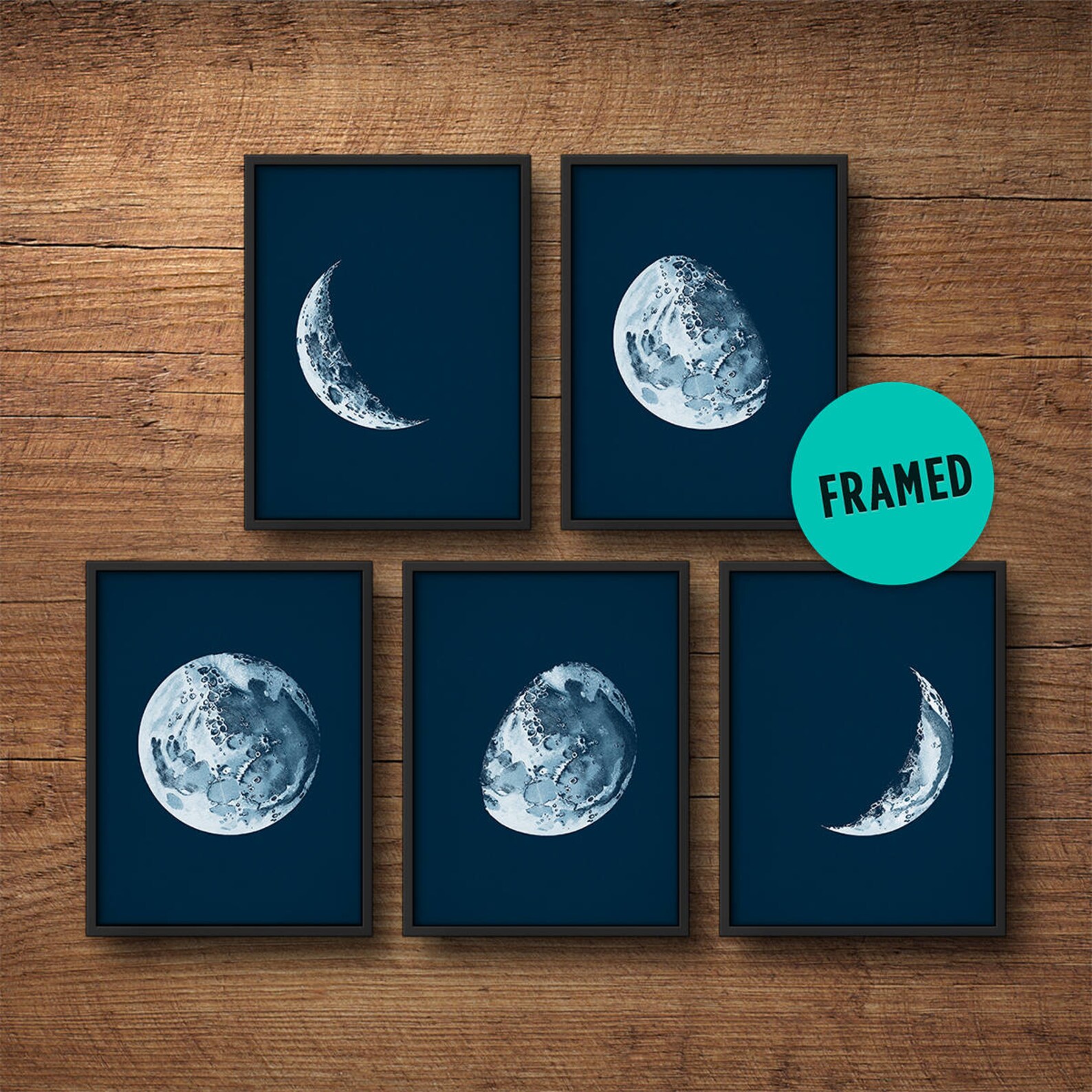 Moon Phases Framed Art Set Moon Posters Moon Phases Prints | Etsy