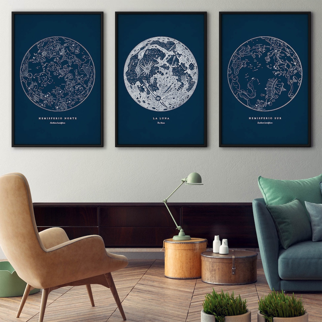 Star Map Prints Set of 3, Star Maps, Star Chart Print, Constellations ...