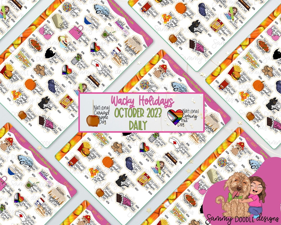2023 Wacky Holidays October Daily National Days Hand Drawn Stickers - Etsy
