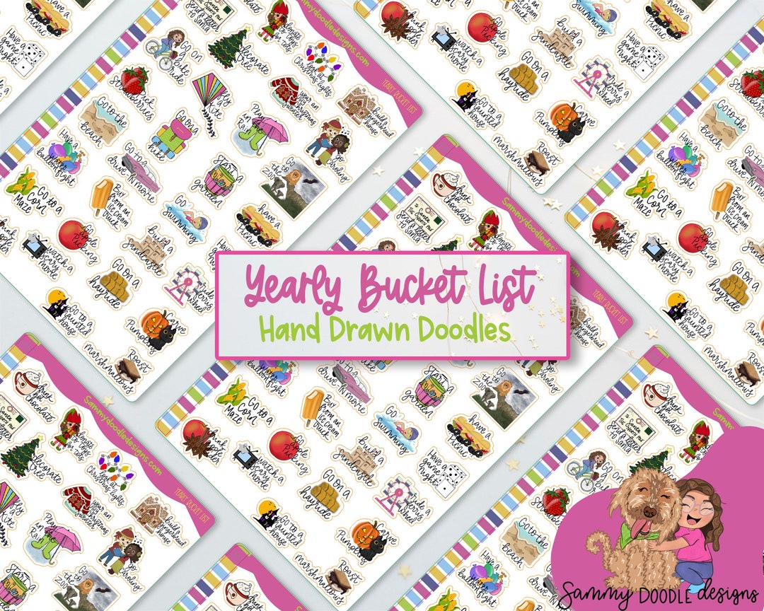 Yearly Bucket List Hand Drawn Doodles Planner Stickers - Etsy