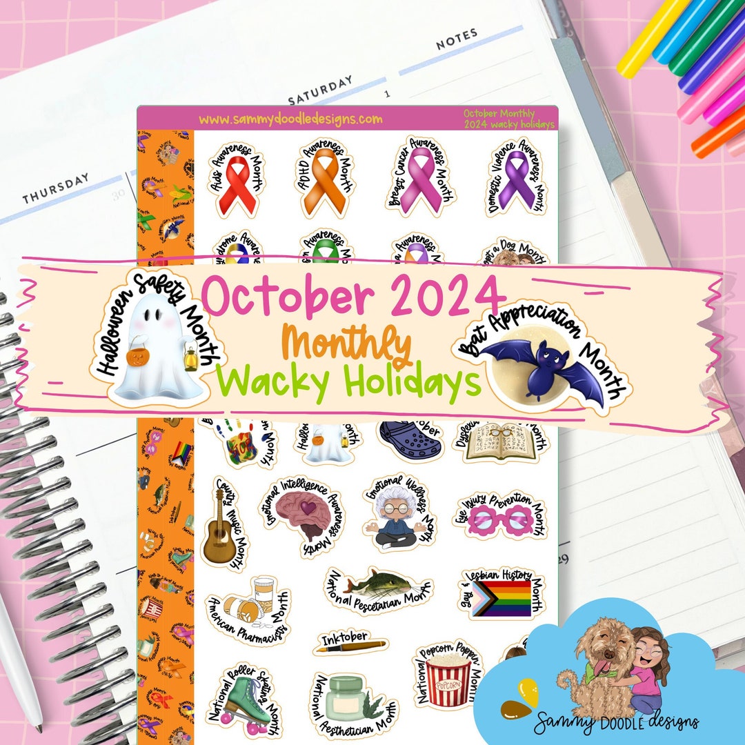 October 2024 National Holidays Stickers Monthly Stickers Wacky Holidays ...