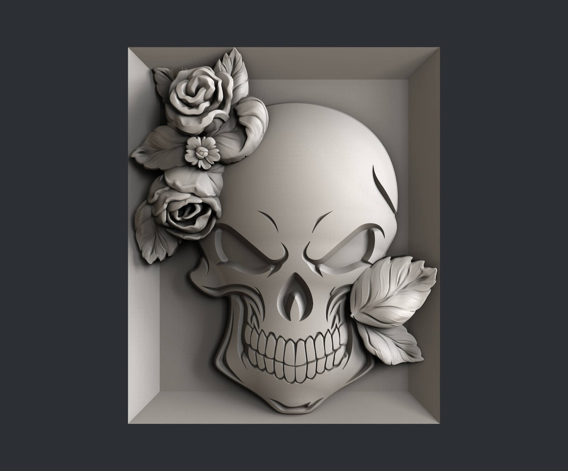 3d STL models for CNC Artcam Aspire relief skull rosses | Etsy