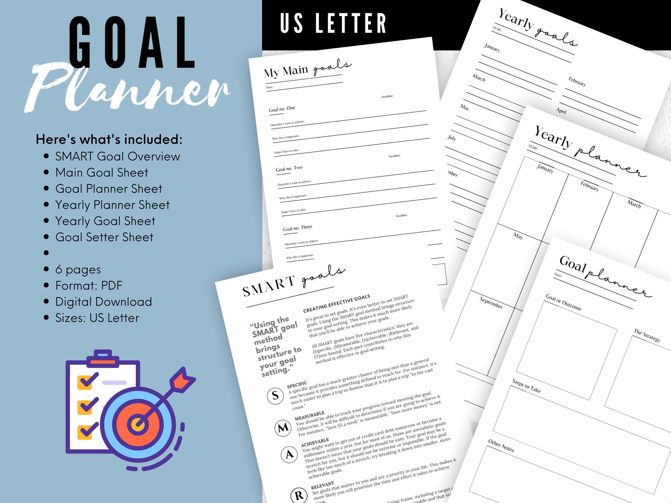 Goal Planner Calendar Worksheet to Set and Accomplish Your SMART Goals ...