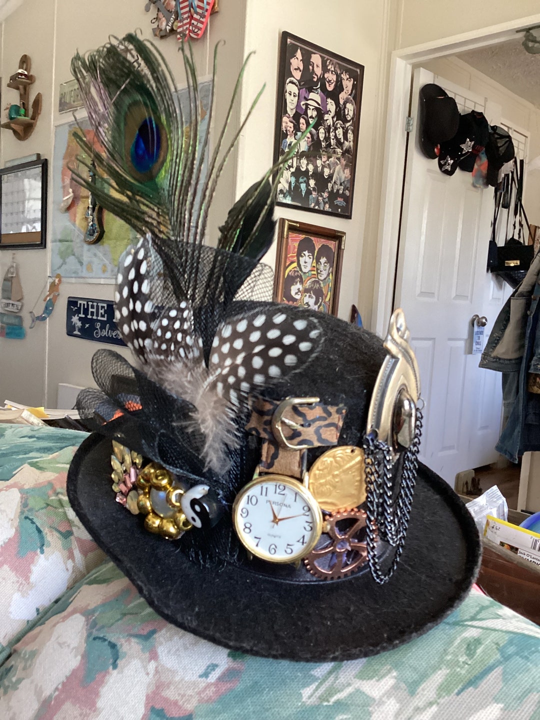Mini Steampunk Unique Top Hat W/feathers and Watch & Decor. Comes W/a ...