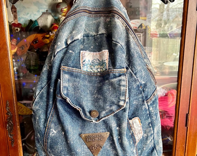 90s Denim Backpack / Vintage Acid Washed Distressed School Bag by ...