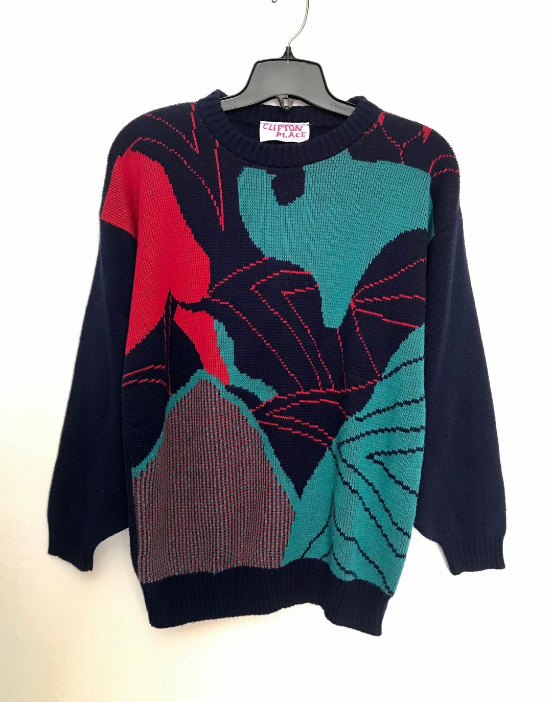 80s ABSTRACT Sweater / Vintage CLIFTON PLACE Soft Cozy Acrylic Sweater ...