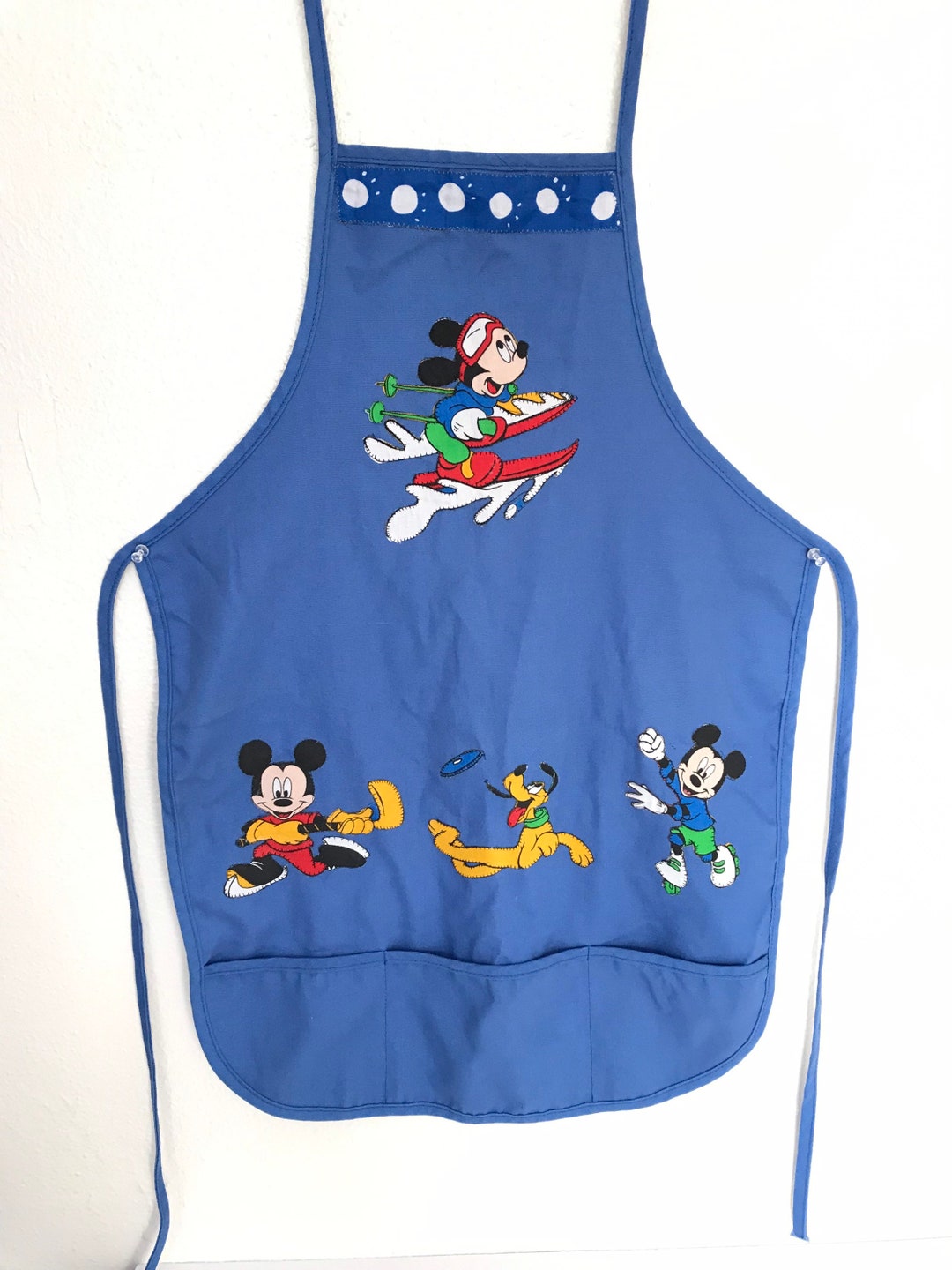 70s/80s DISNEY Apron / Vintage MICKEY Mouse Winter Sports Pluto 3 ...