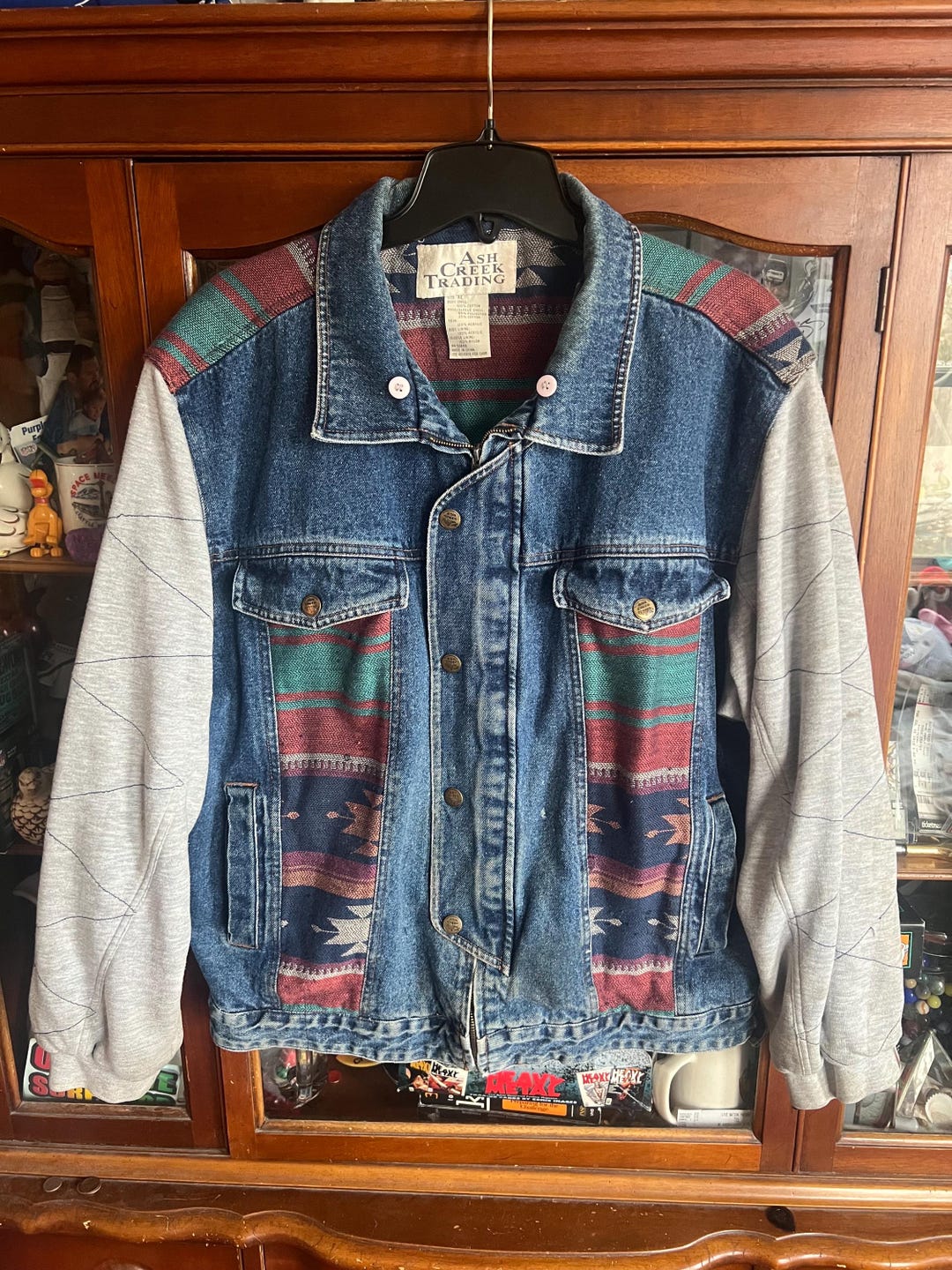 90s Navajo Style Denim Jacket / Vintage Ash Creek Trading Co Multi ...