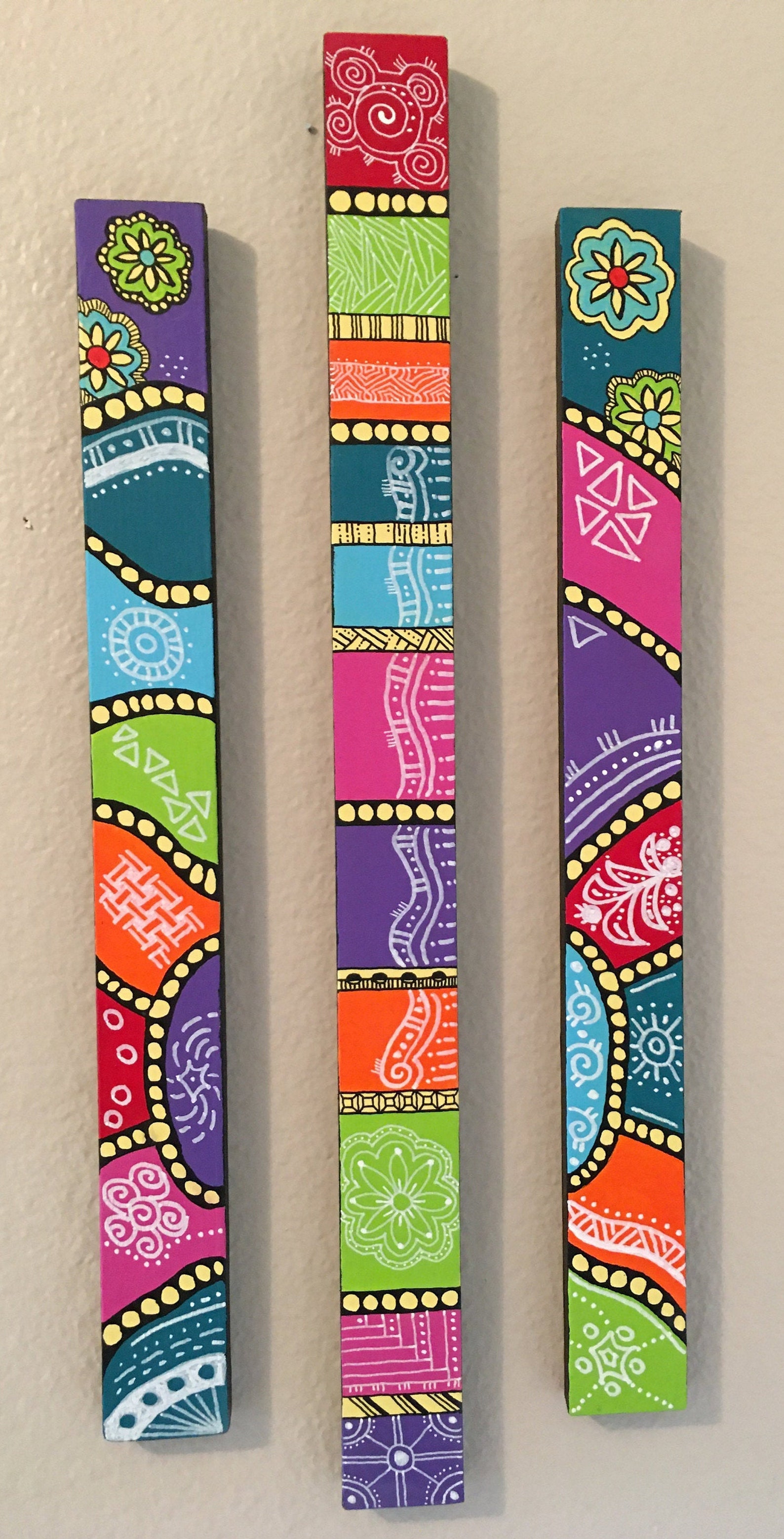 Pop of Color 3 Wall Art Matching set of 3 sticks totems | Etsy