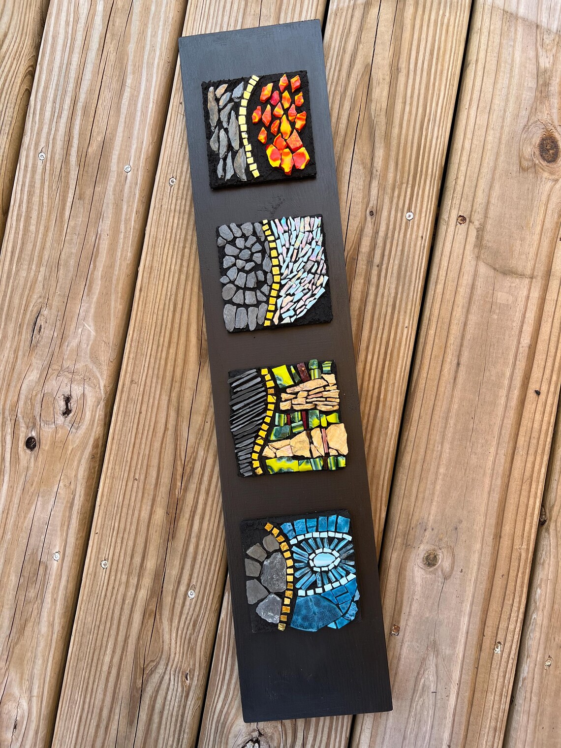 Five Elements, Contemporary Mosaic, Stone and Glass, 5.5x26, Unique ...