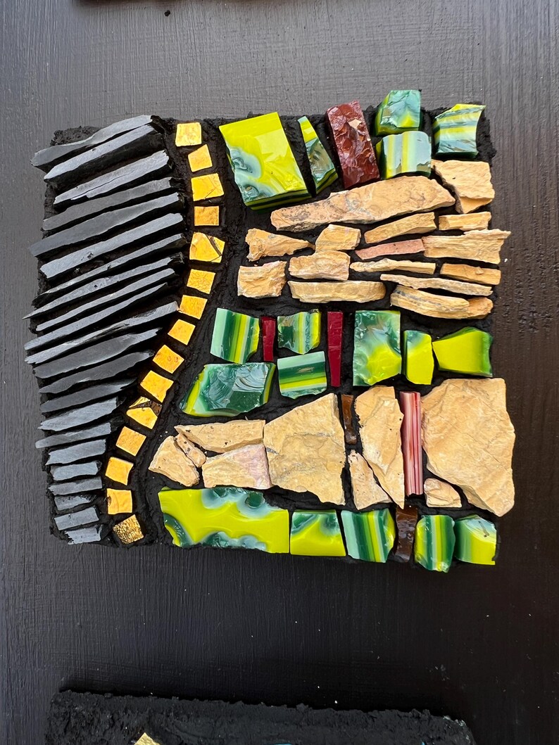 Five Elements, Contemporary Mosaic, Stone and Glass, 5.5x26, Unique ...