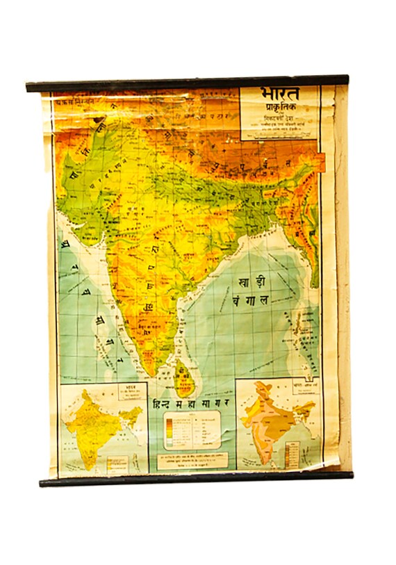 vintage-historical-india-map-in-hindi-collectible-map-of-india-etsy-de